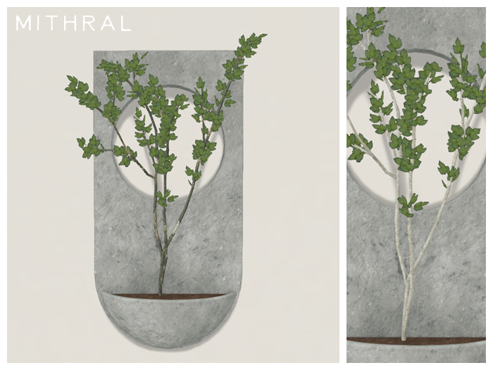 Second Life Marketplace - Mithral * Circle Wall Tree Planter (Gray)